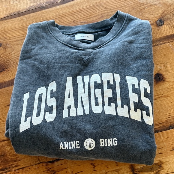 Anine Bing | Tops | Anine Bing Charcoal Sweatshirt With White Los ...